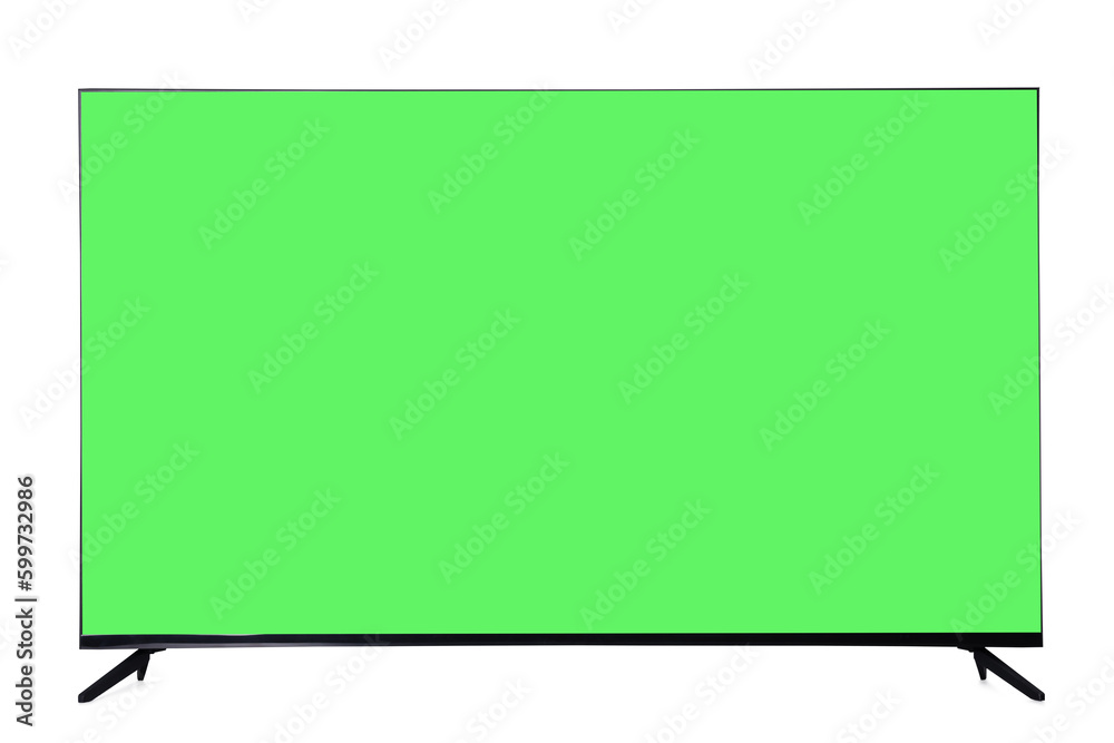Chroma key compositing. TV with mockup green screen on white background ...