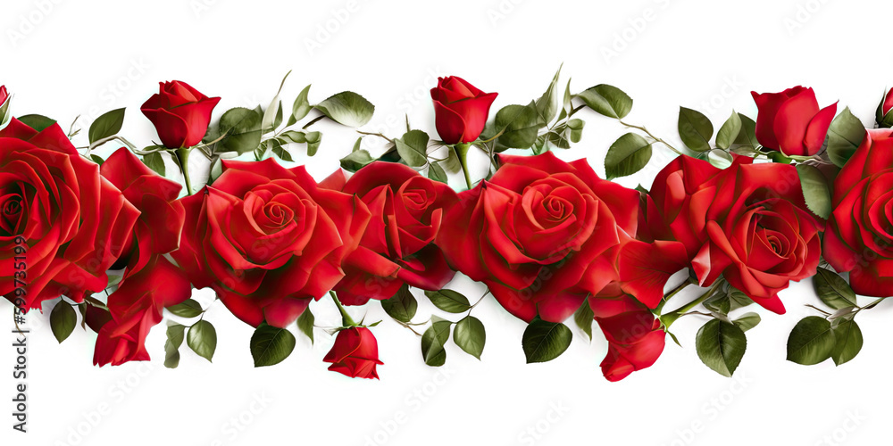 Red Roses Border Seamless Tile Isolated on Transparent Background ...