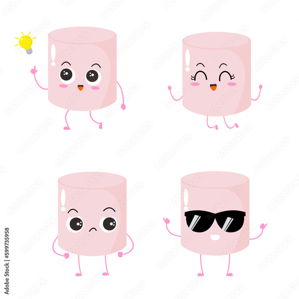 Vector illustration of marshmallow character with various cute ...