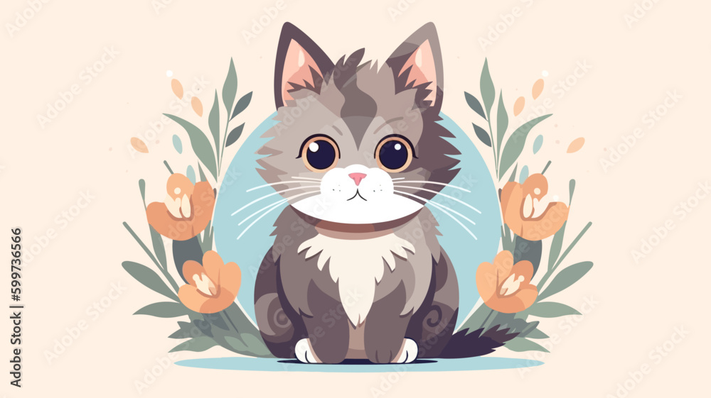 Cute cat vector illustration with a flat cartoon design. Stock Vector ...