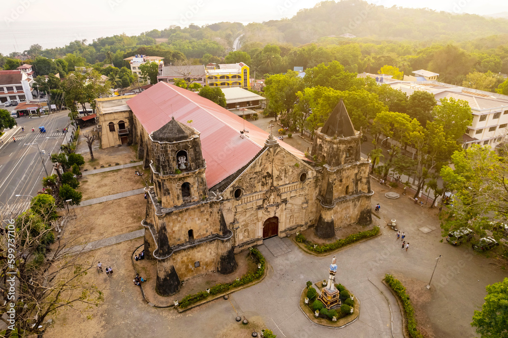 Aerial of Miagao Church and the surrounding town proper. Also known as ...