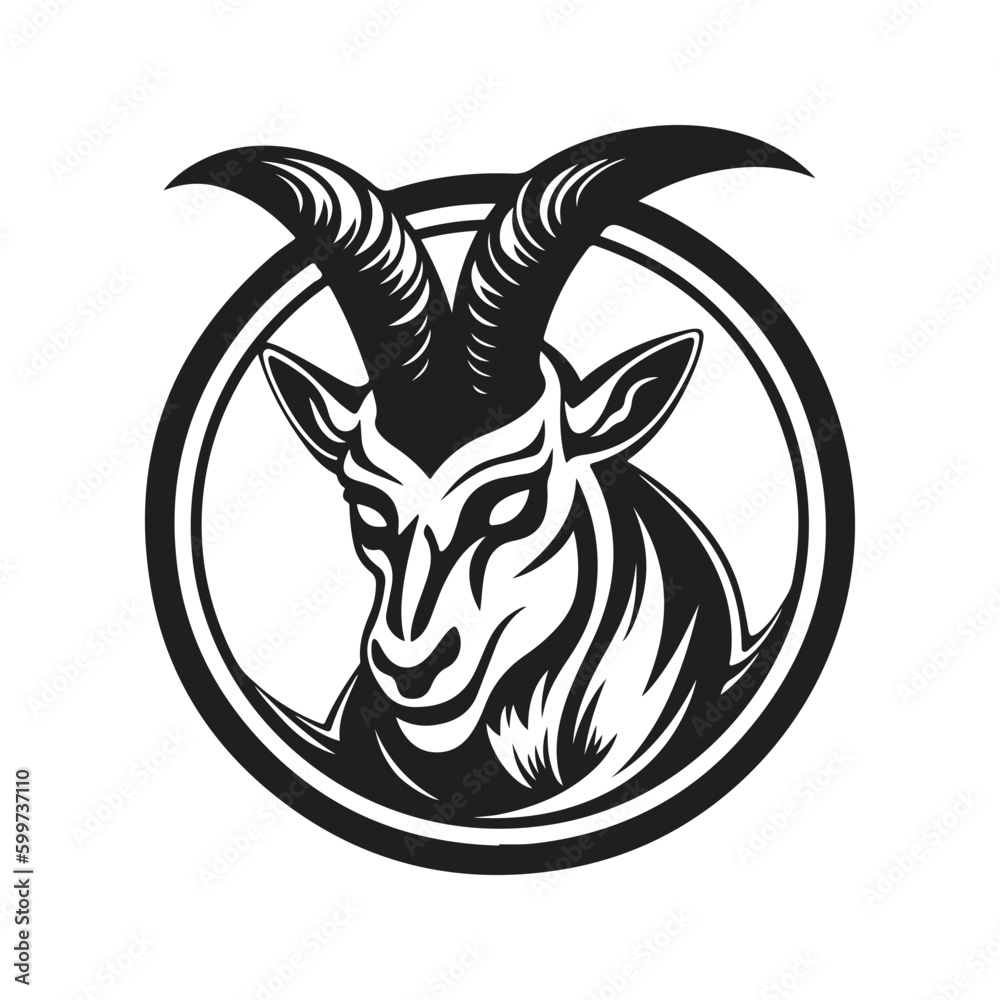angry springbok, vintage logo line art concept black and white color ...