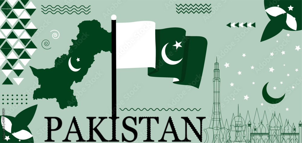 Pakistan national day banner design collection set. Pakistan flag and ...