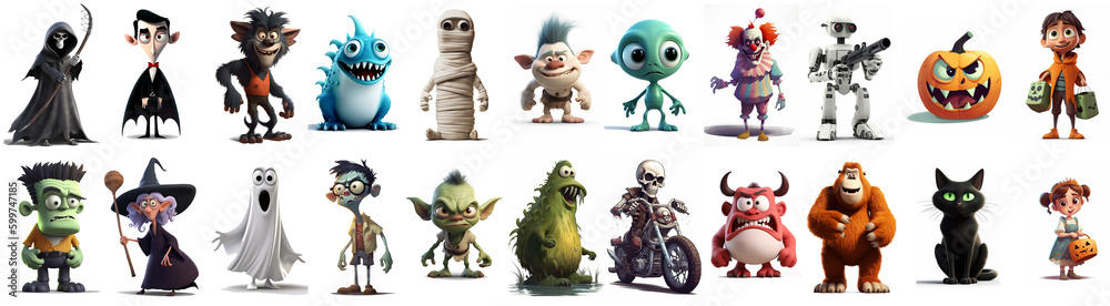 22 Halloween Monsters and Characters, cartoon, Illustration Stock ...