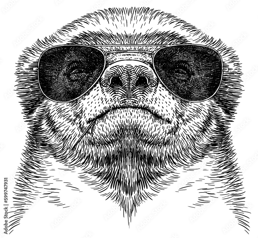 Vintage engraving isolated honey badger set glasses dressed fashion ...