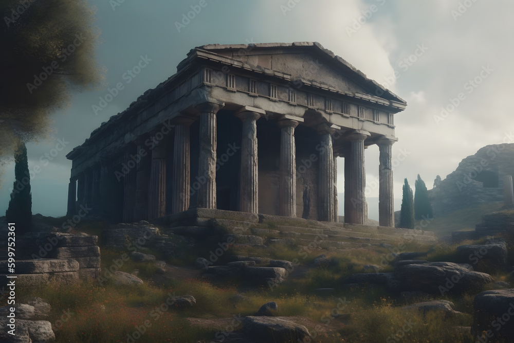 Valley of the Temples. ancient Greek Temple. Neural network AI generated art Generative AI Stock ...
