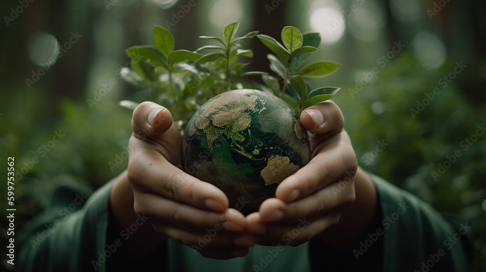 Protecting Our Planet, Hand Holding Earth Globe on Green Background ...