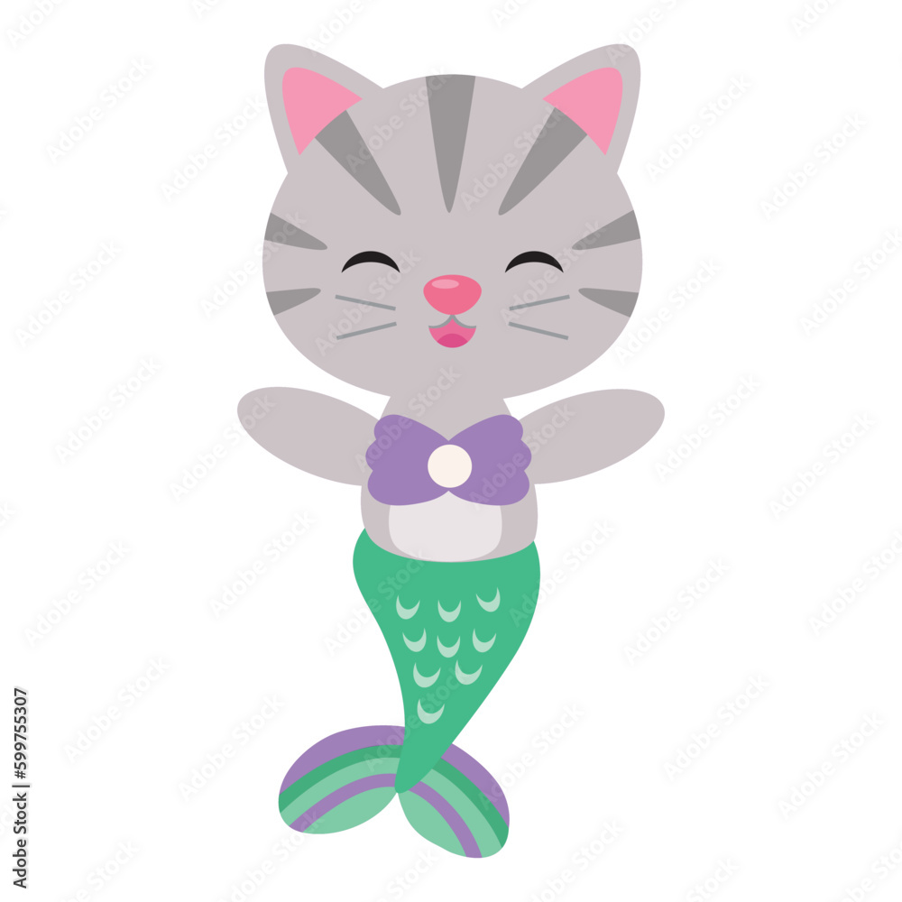 Cute mermaid cat vector cartoon illustration Stock Vector | Adobe Stock
