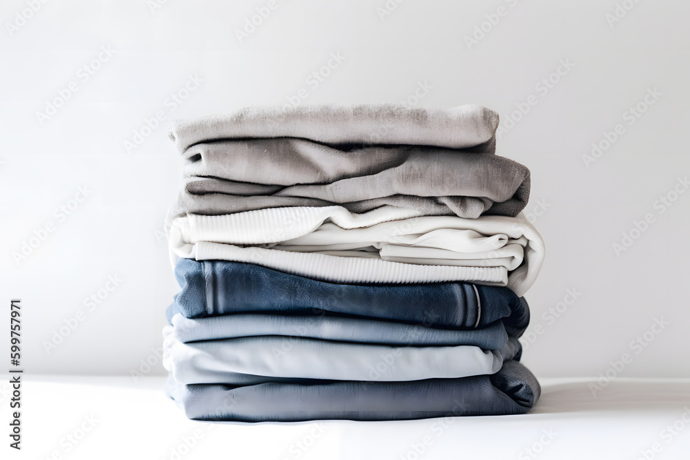 Jeans trousers stack on white background. Neural network AI generated ...