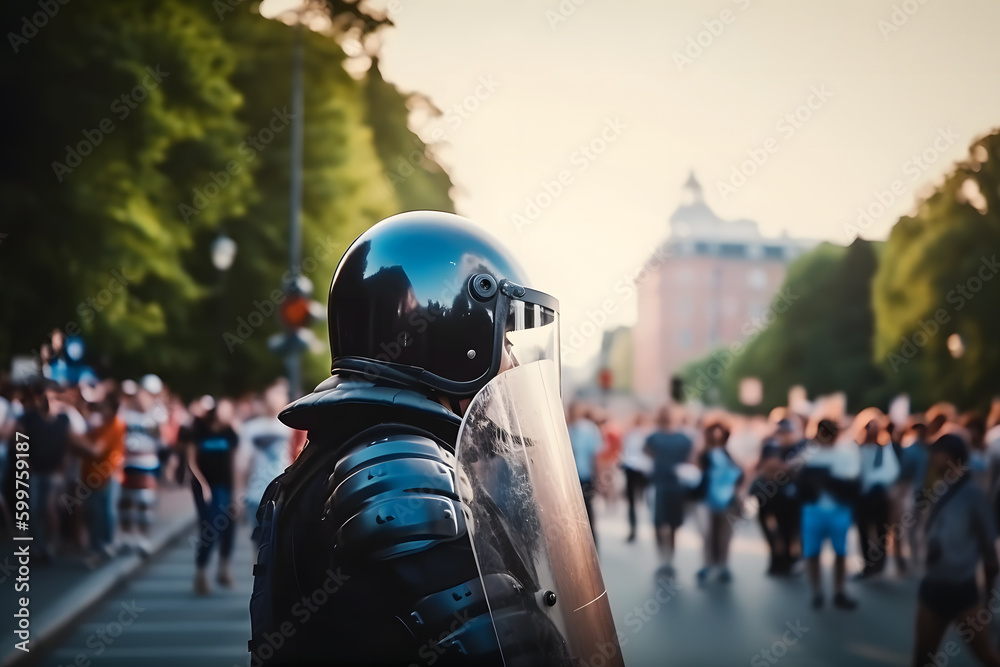 Low angle of anonymous police soldiers in protective uniforms and ...