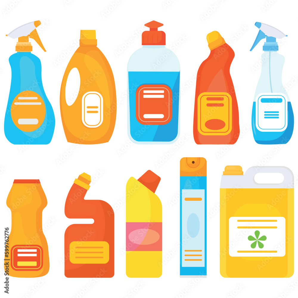 Vector cartoon image of cleaning products. The concept of cleaning ...