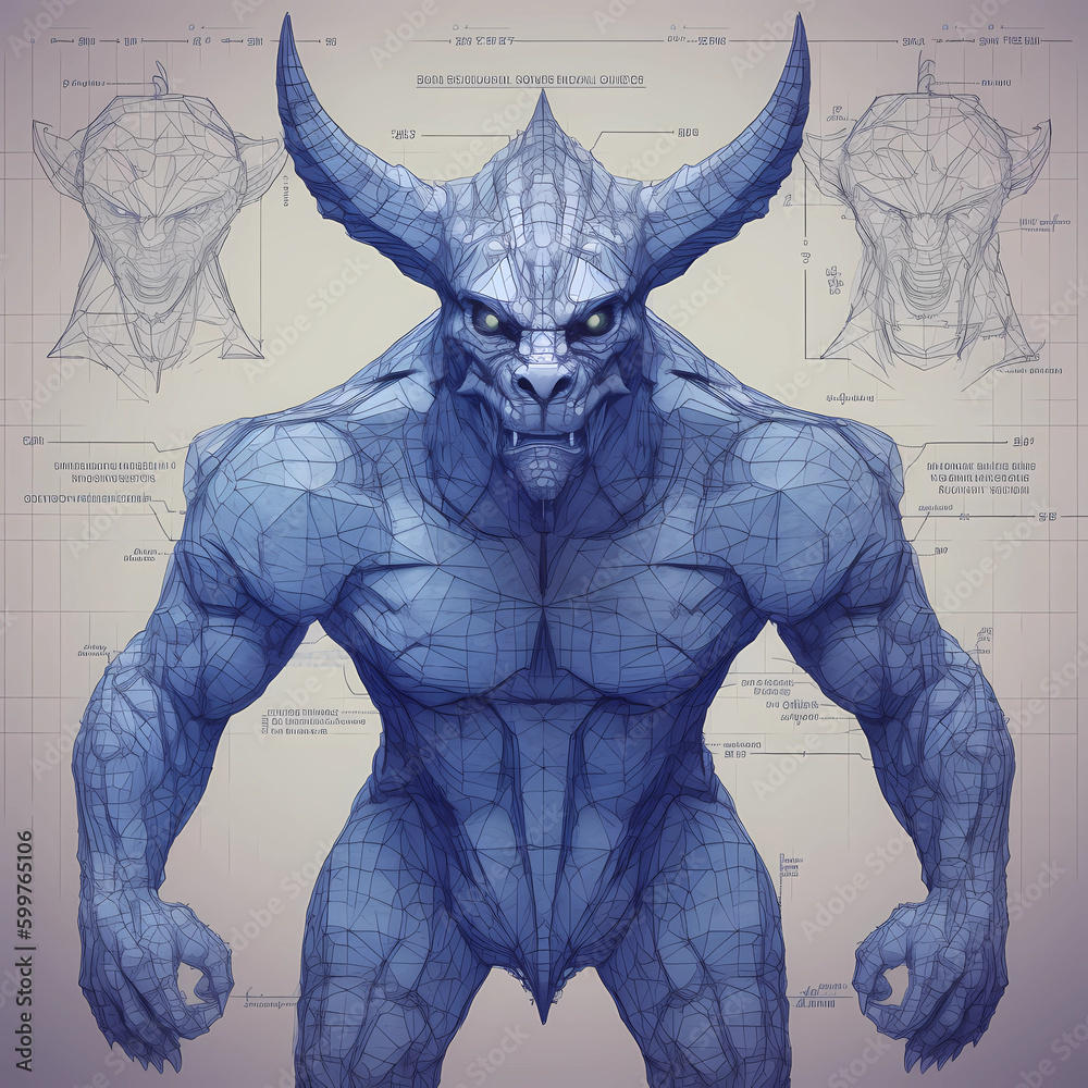 Demonic Low-Poly Creature: Hand-Drawn 3D Concept Art Stock Illustration ...