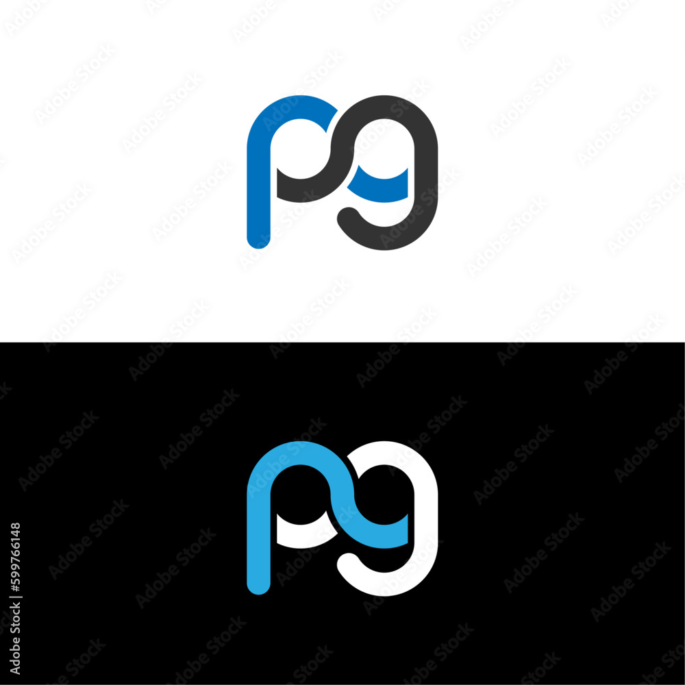 Initial lowercase letter pg, linked circle rounded logo design template ...