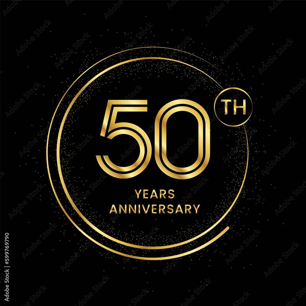 50 years anniversary with golden circle glitter and double circle line ...