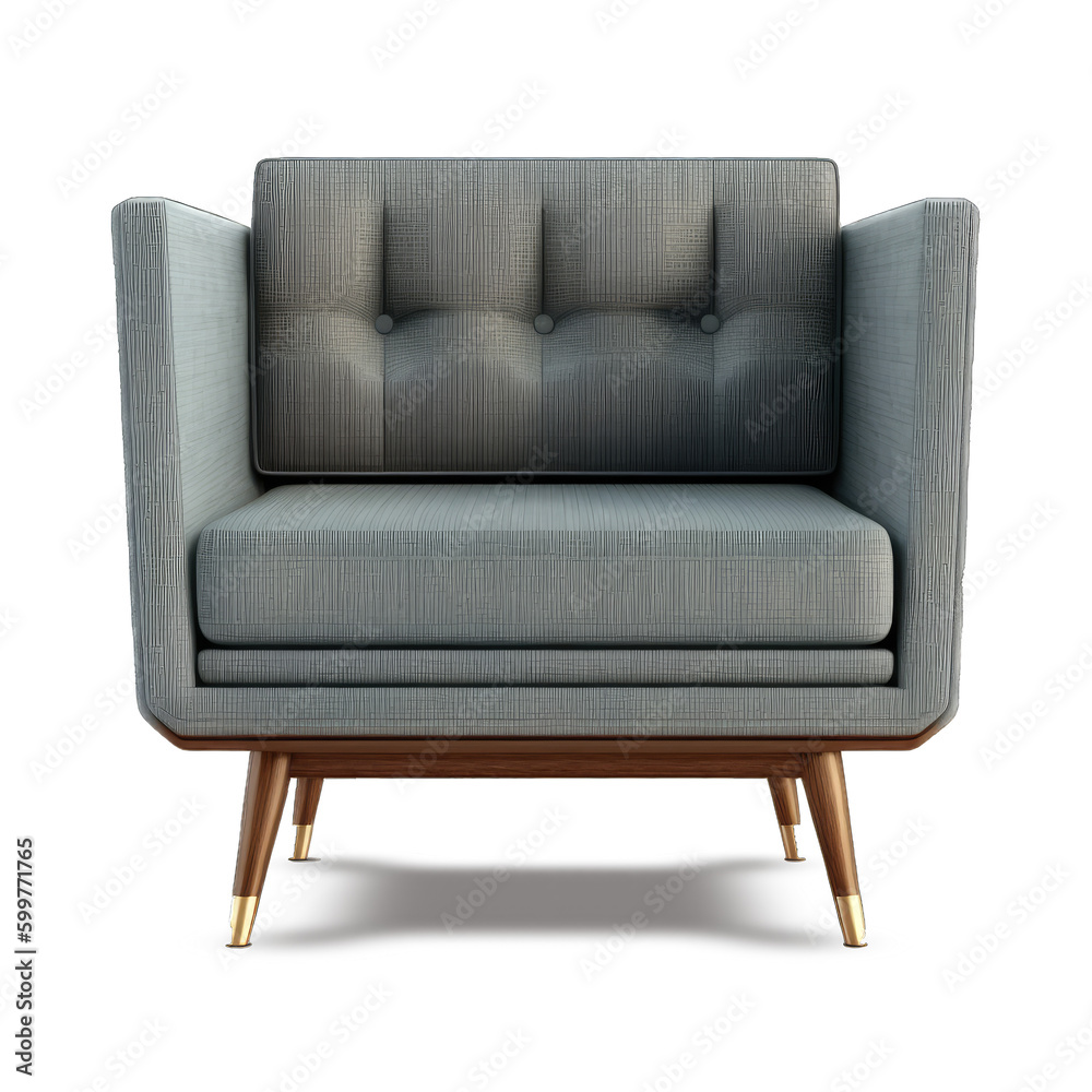Mid-Century Modern Single Sofa Isolated on Transparent Background ...