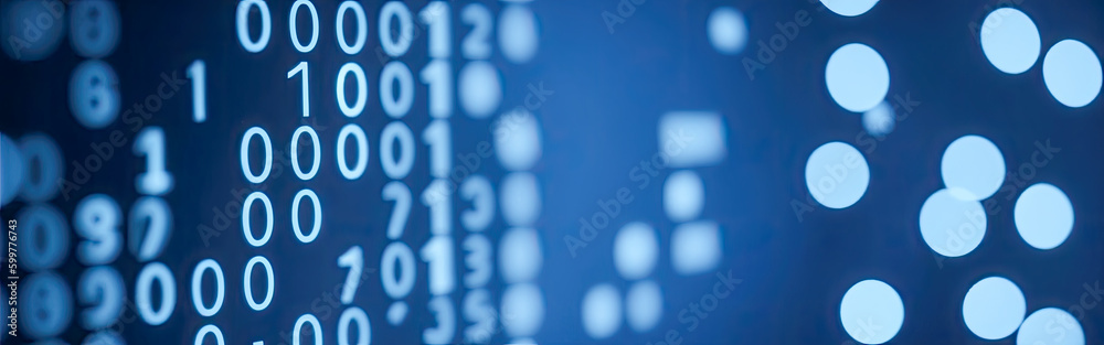 Blue Digital Binary Data Code On Screen Abstract Tech Binary Code Background In Color Blue