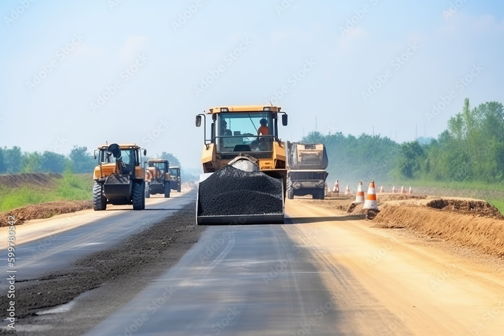 Construction site is laying new asphalt road pavement, road ...