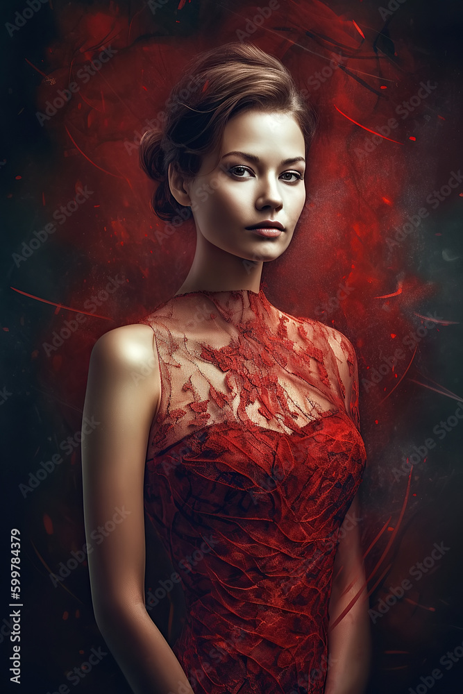 gorgeous beautiful woman in a red dress. Book cover of romantic novel ...