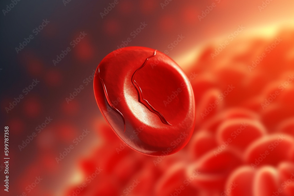 A medical image of a sickle cell, a type of red blood cell with an ...