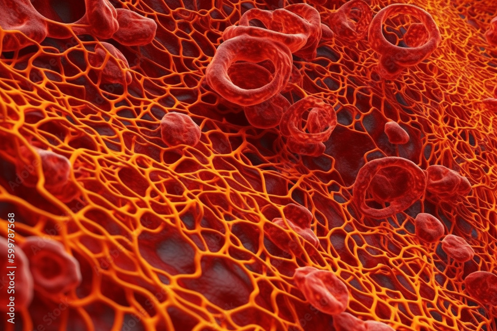 A microscopic view of a blood clot, with platelets and fibrin fibers ...