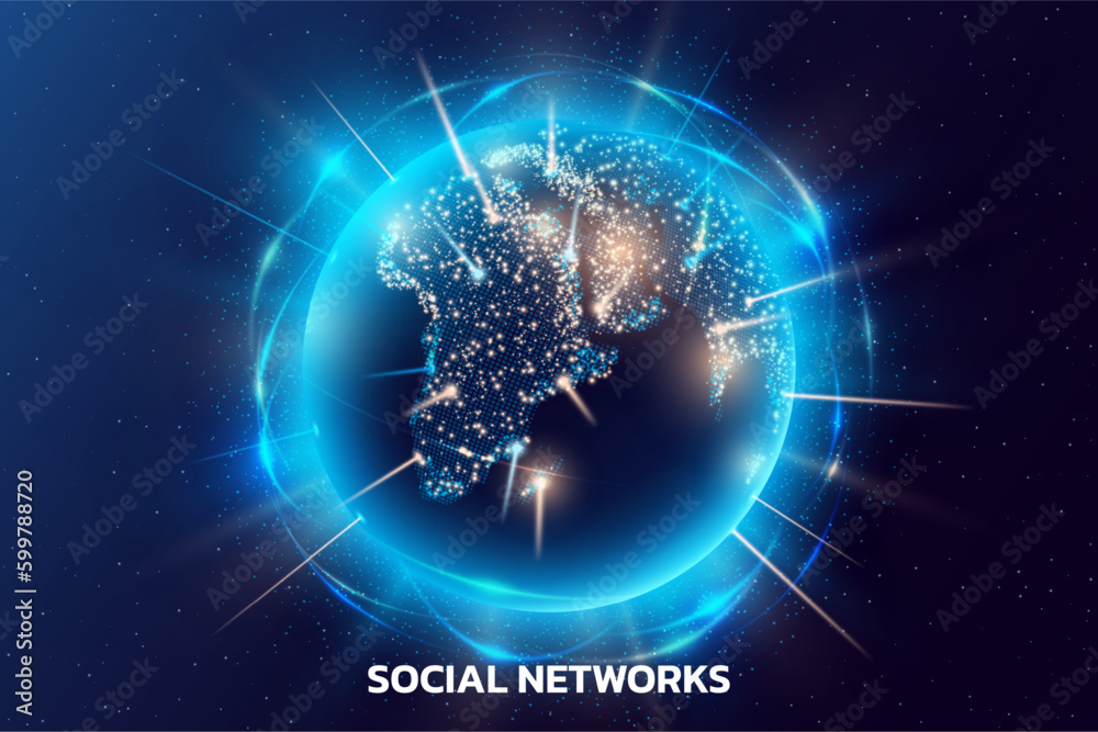 World globe technology. 3D digital Earth map. Connect with space ...