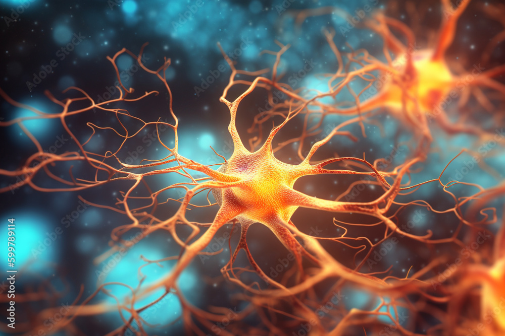 A detailed illustration of a neuron with branching dendrites and ...