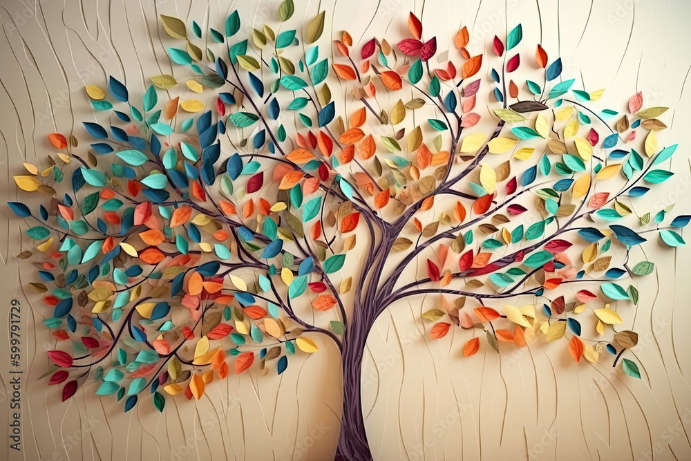Colorful tree with leaves on hanging branches illustration background ...
