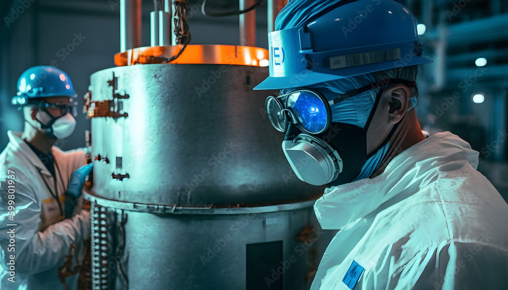 Electrical atomic station, Engineer man checks reactor systems nuclear ...