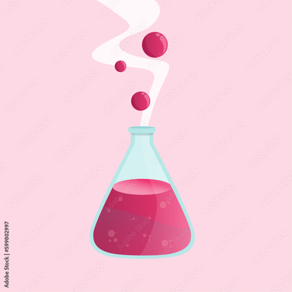 Erlenmeyer flask with chemical reaction boiling science vector graphic ...