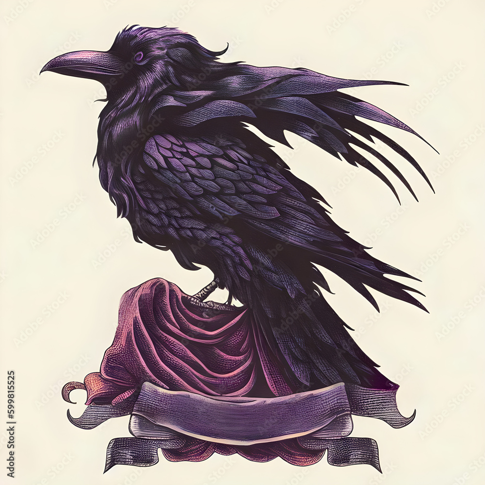 gothic raven with purple cloak pencil drawing illustration Generative ...