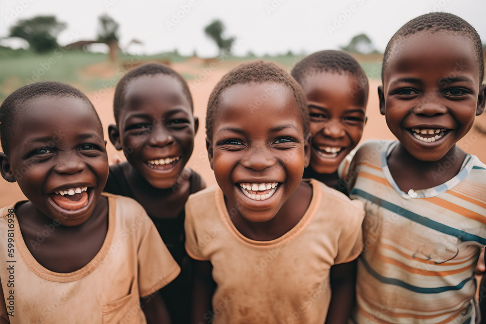 Close Up Of the Faces of a Group of Rural African Young Boys Smiling ...