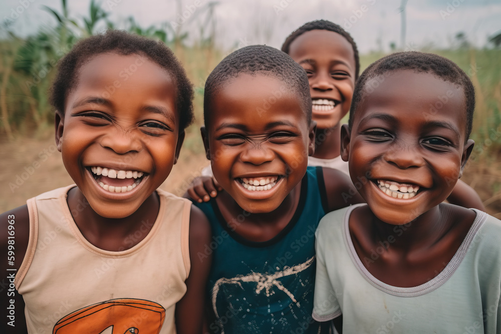 Close Up Of the Faces of a Group of Rural African Young Boys Smiling ...