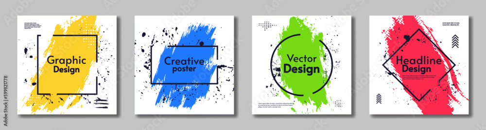 Abstract art cards. Vector illustration. Paint brush and splash. Set of ...