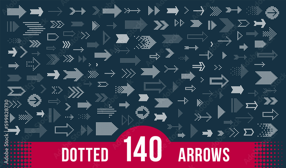 Dotted arrows big vector set of icons or logos, collection of direction ...