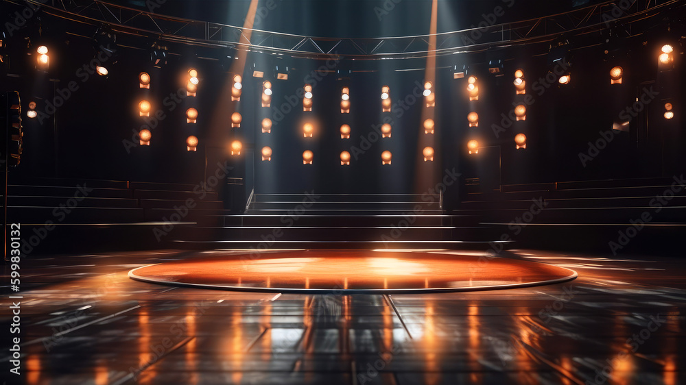 Empty stage of the theater, lit by spotlights before the performance ...