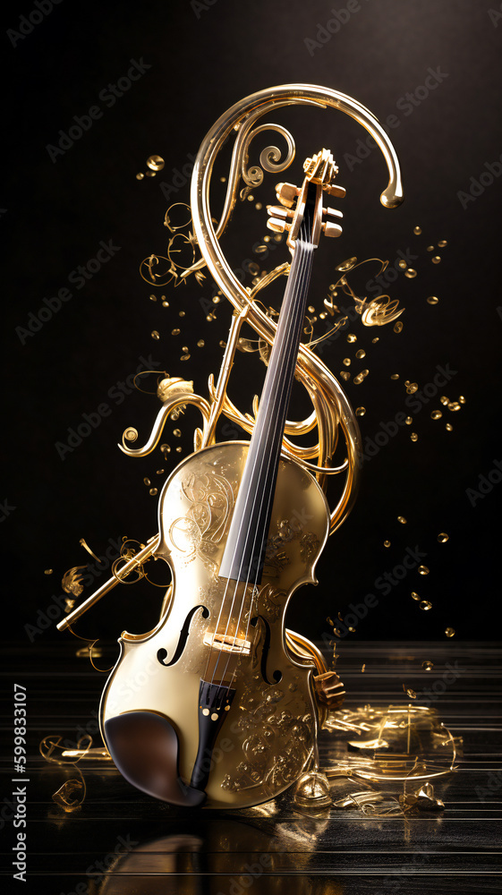 Artistic abstract concept of music with stylized violin, brass element ...