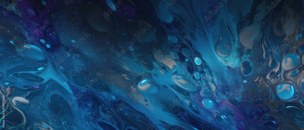 High density futuristic blue liquid background with a mix of metallics ...