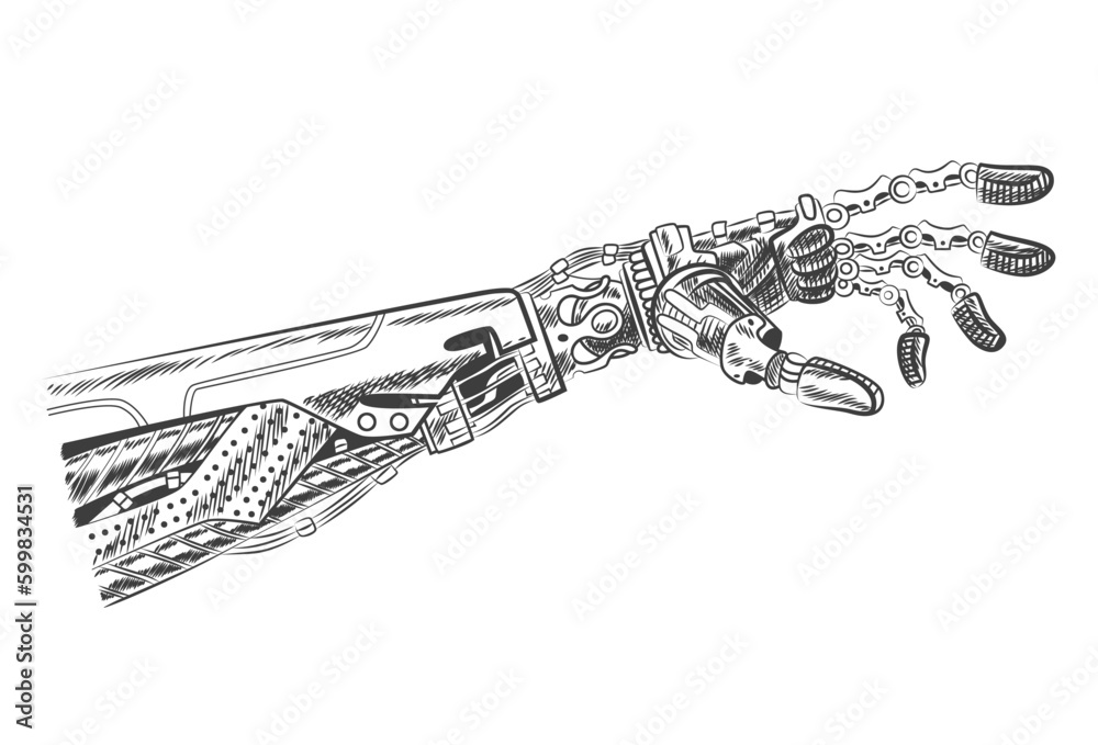Hand robot touching with fingers. Virtual reality or artificial ...