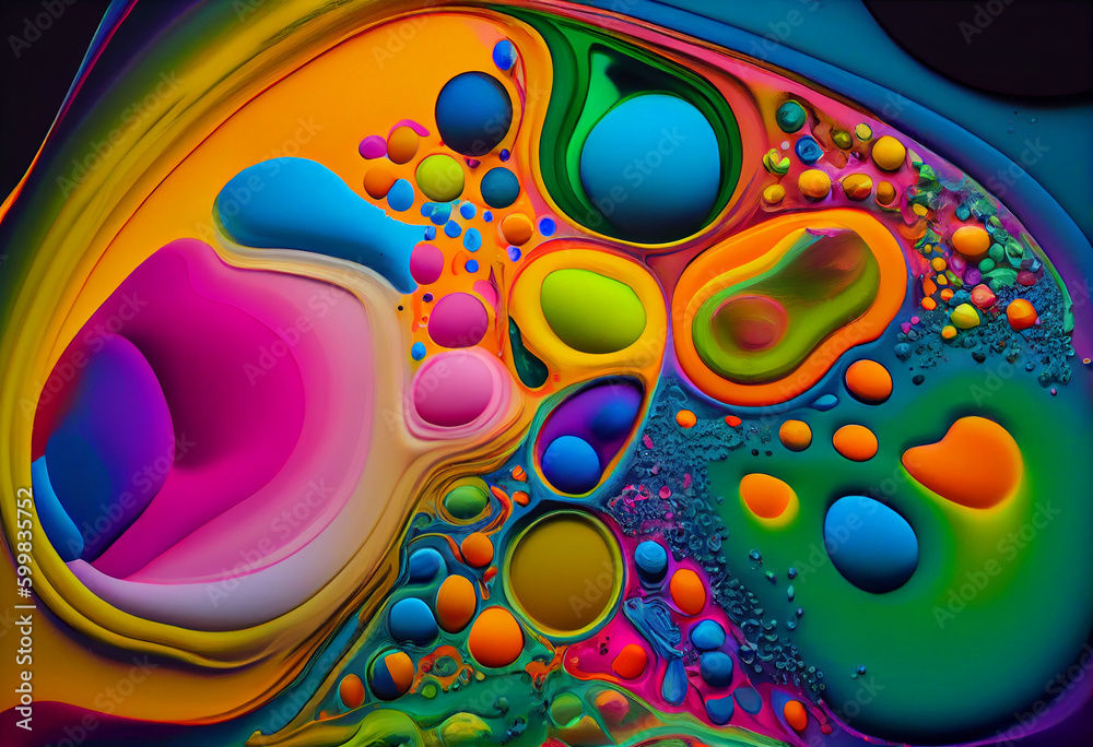 Flat beautiful colorfull liquid acrylic pouring Fluid painting, with ...