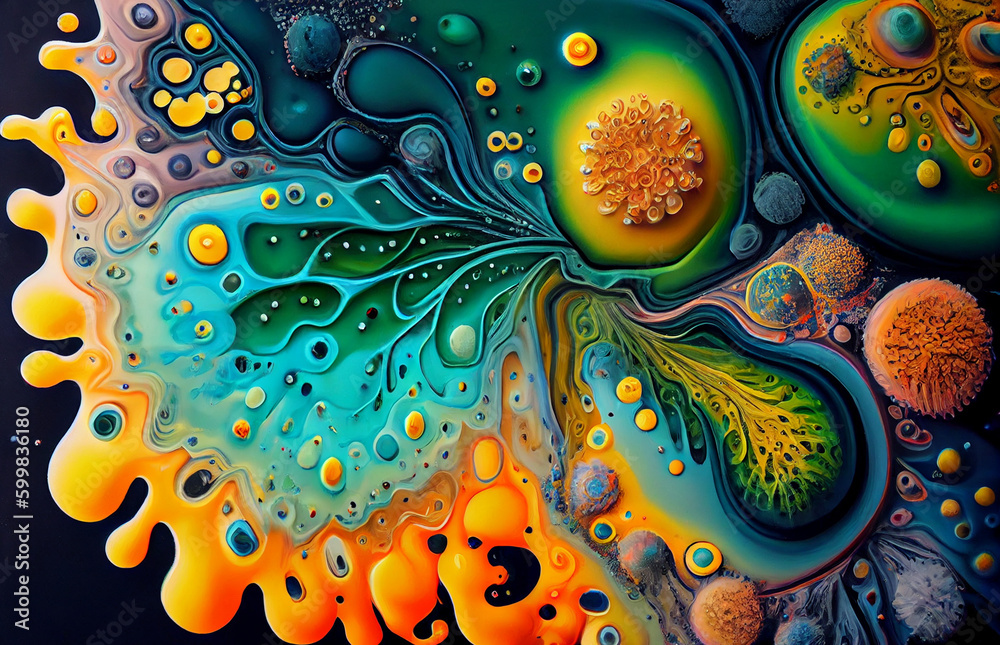 Flat beautiful liquid acrylic pouring Fluid painting, with cells ...