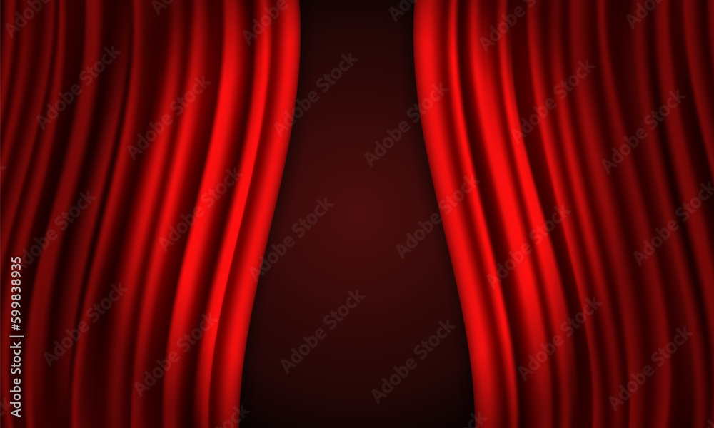 Red curtain illuminated by spotlight. Open velvet drapes. Vector ...