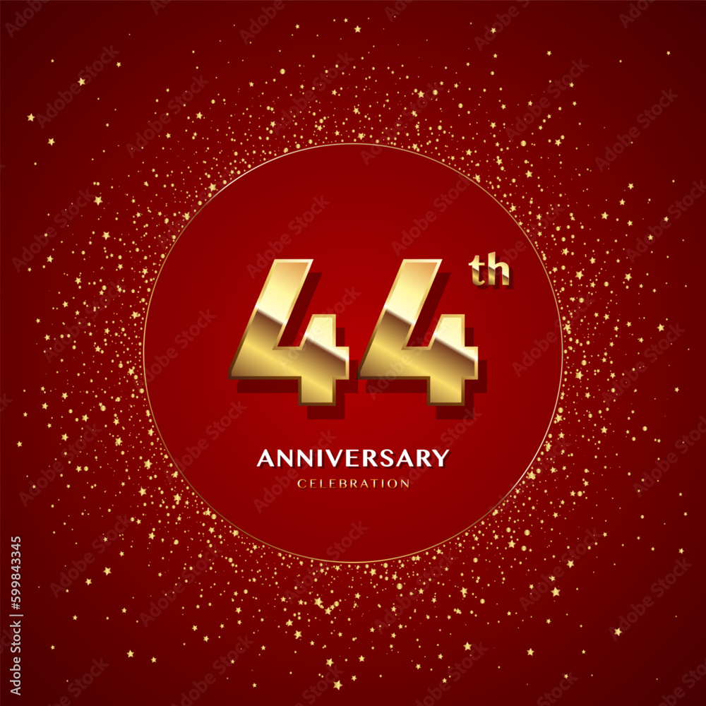 44th anniversary logo with gold numbers and glitter isolated on a red ...