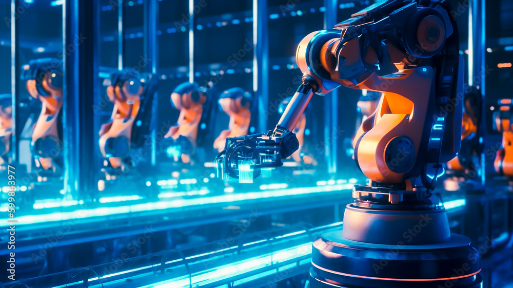 Arm robot working with Screen monitor control industrial machine robot ...