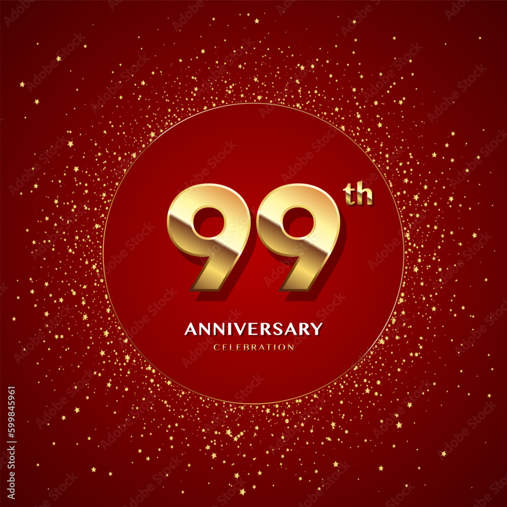 99th anniversary logo with gold numbers and glitter isolated on a red ...