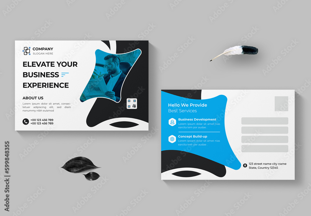 Post Card Design Blue Color Template Stock Template | Adobe Stock