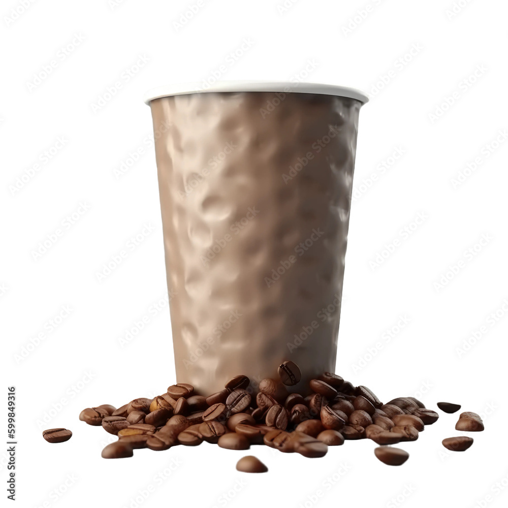 Coffee paper cup and beans. Transparent isolated background. AI ...