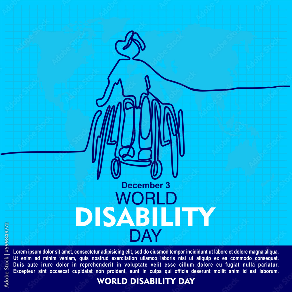 World Disability day, poster and banner, One line drawing illustration ...