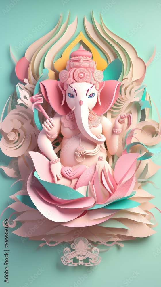 Ganesha paper cut art with colorful background. Generative AI Stock ...