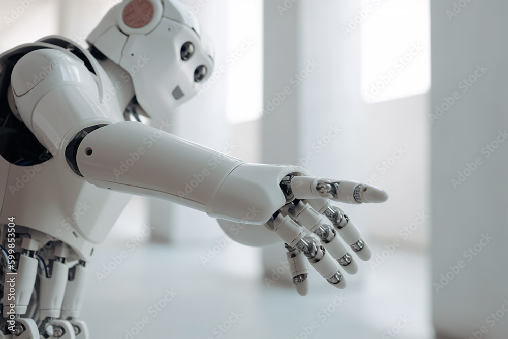The robotic mechanical arm looks like a human arm. Cybernetic organism ...