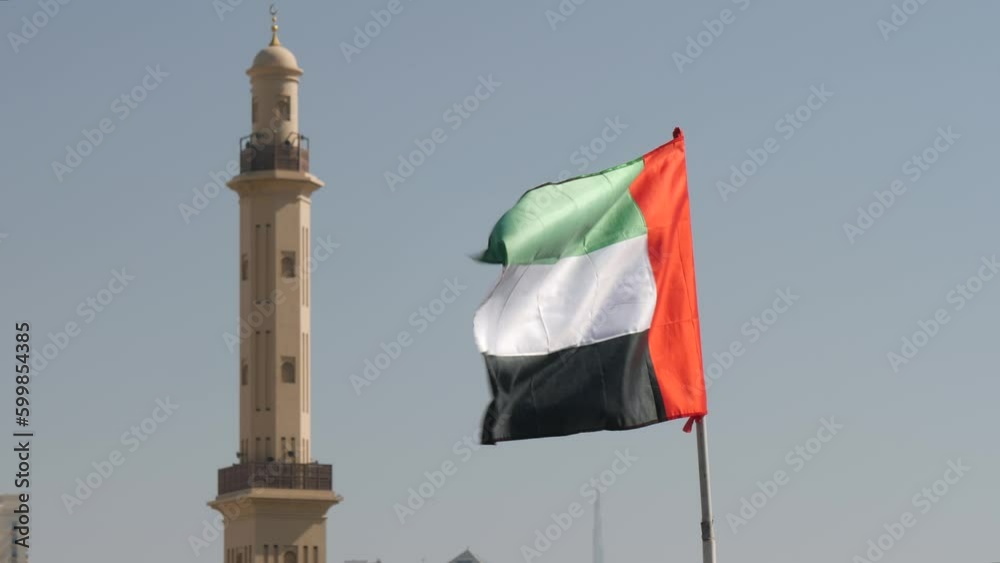 UAE National Flag Soaring High in the Dubai Skyline Stock Video | Adobe ...